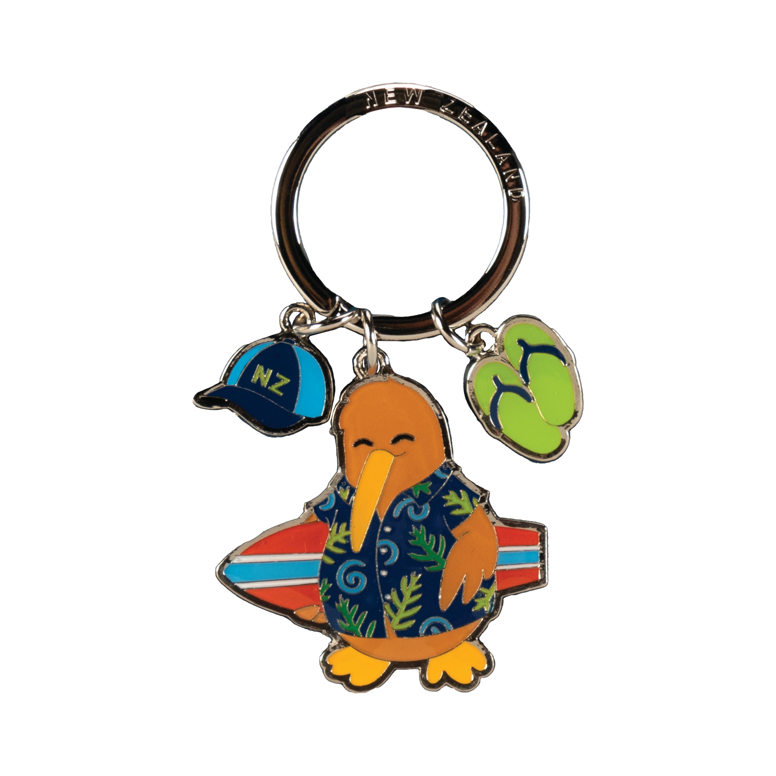 KR169 - Keyring Metal Kiwi Surfing with charms – Parrs Products